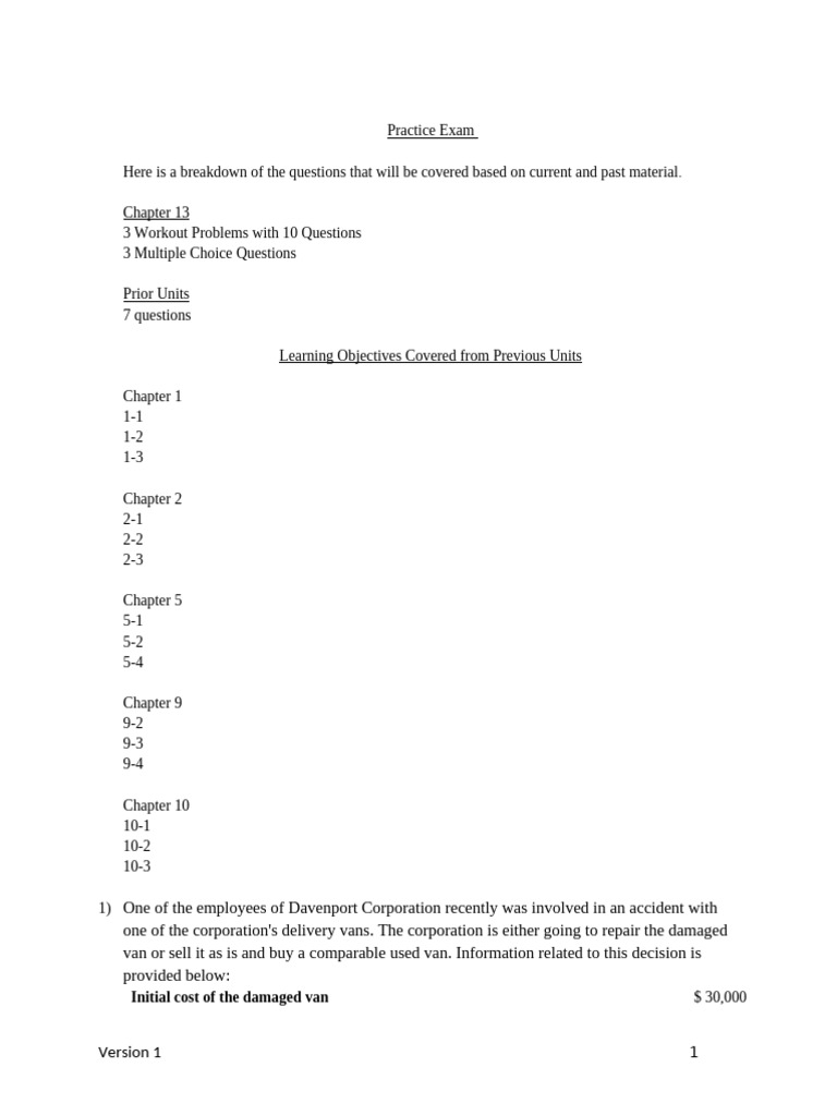 Practice Exam # 3 - Version1 | PDF | Depreciation | Economics