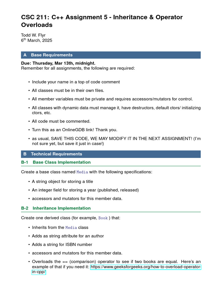 CSC_211_Assignment_5___Inheritance_and_Operator_Overloads | PDF
