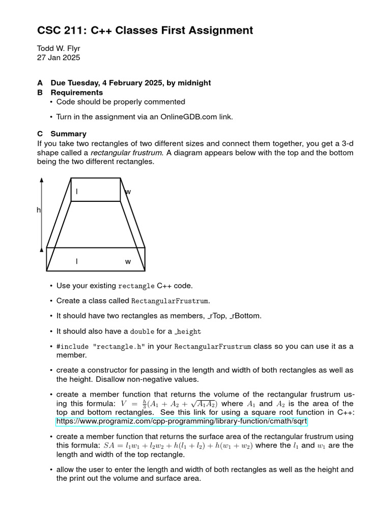 C++ Rectangular Frustrum Assignment | PDF