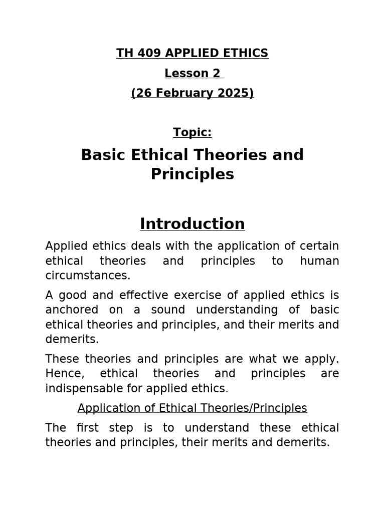 Lesson 2 - Ethical Theories and Principles-Notes | PDF | Utilitarianism ...