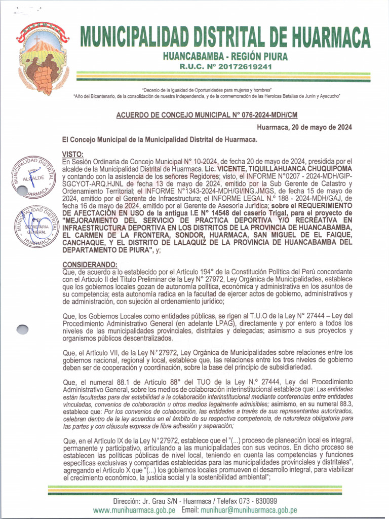 A.C.M N°076-2024-Mdh - Afectacion en Uso de Trigal - Polideportivo (2 ...