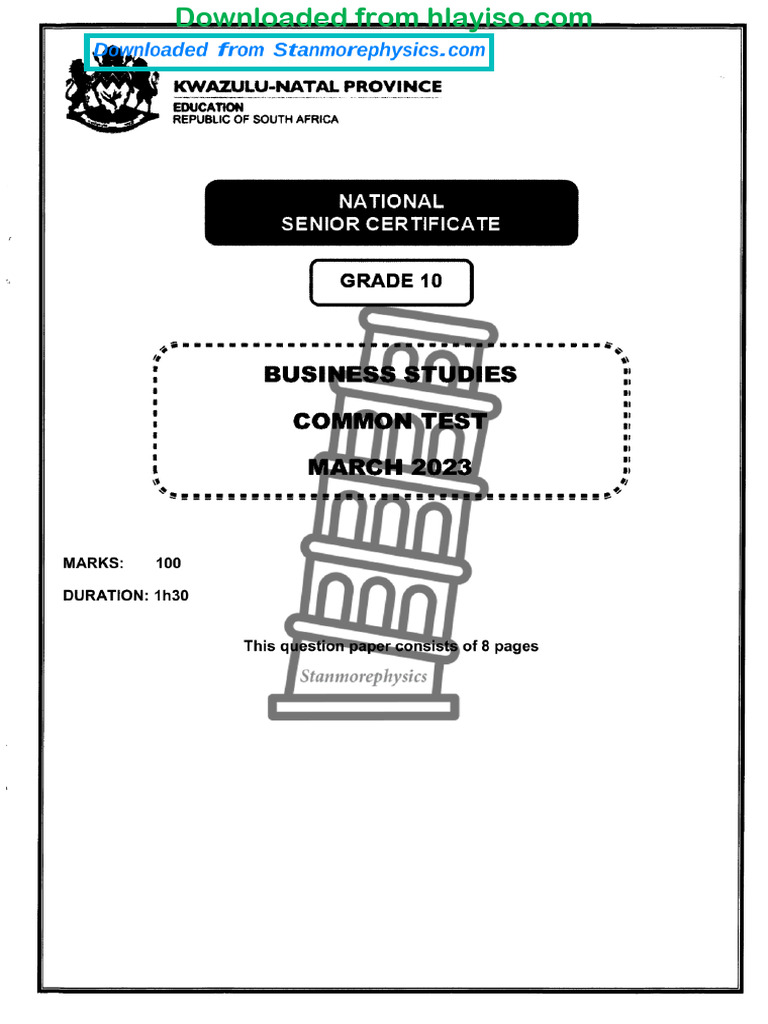 Business Studies Grade 10 March 2023 QP and Memo - Hlayiso - Com | PDF