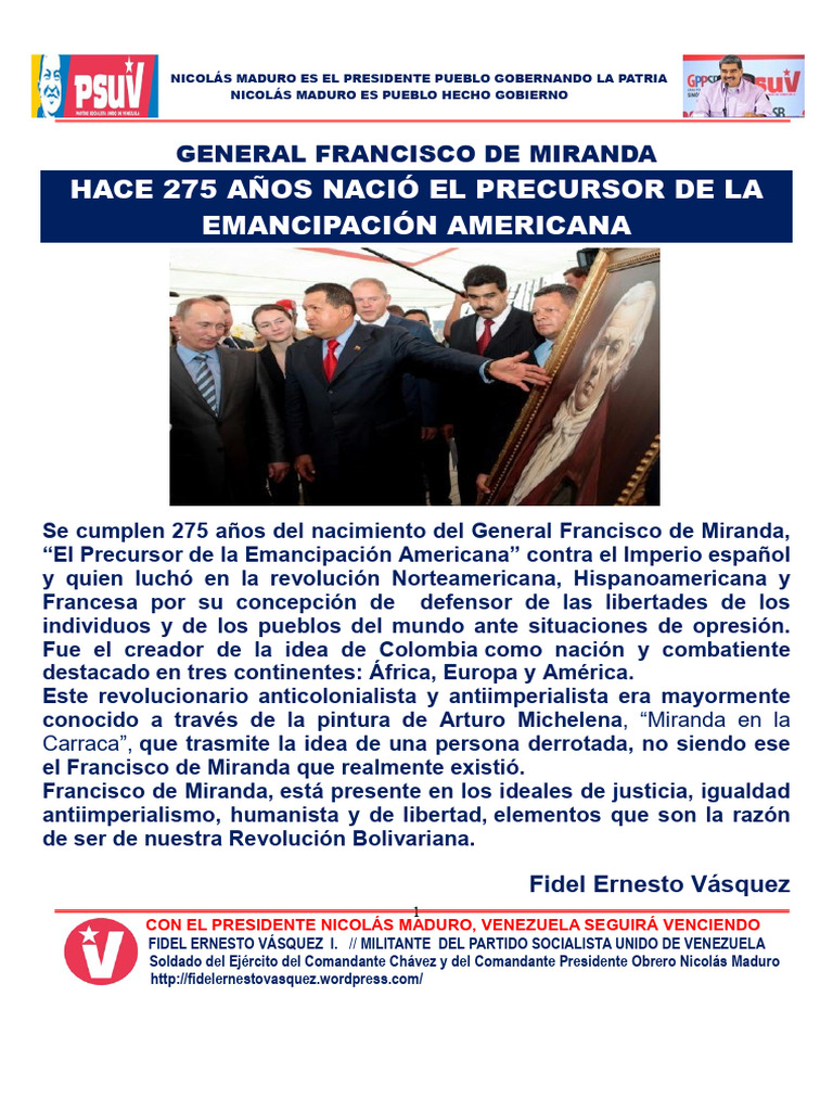 FRANCISCO DE MIRANDA. - PRECURSOR DE LA EMANCIPACION AMERICANA-Carpeta ...