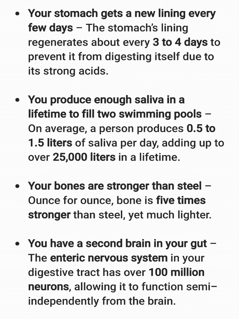 8 Random Facts About The Human Body | PDF