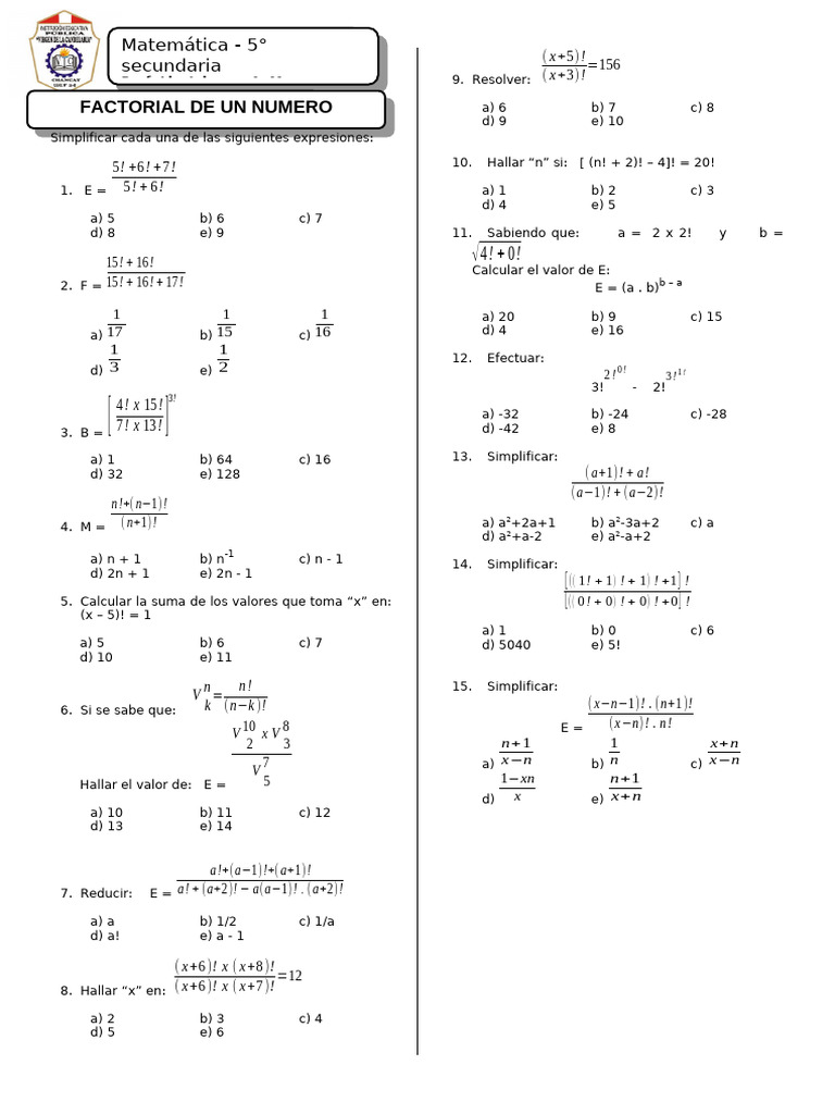 Simplificación de Factoriales en Matemáticas | PDF