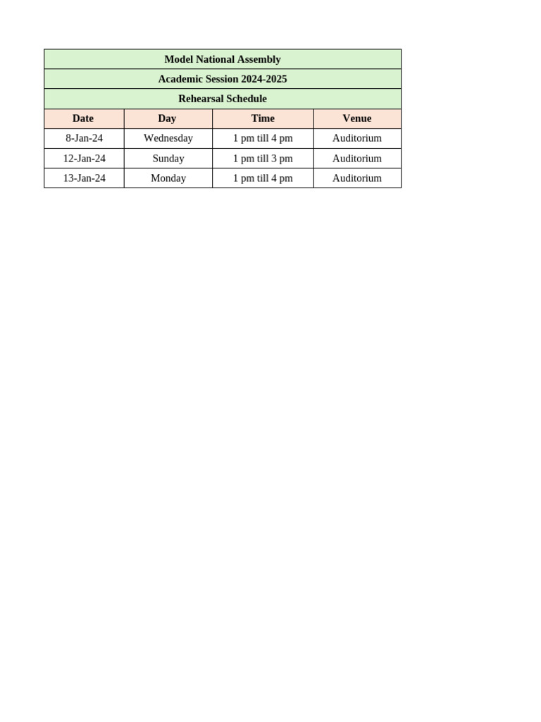 MNA Rehearsal Schedule 1000841000 | PDF