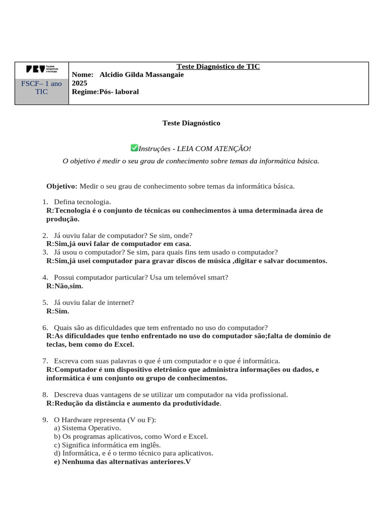 teste-diagnostico-TIC-dir-fscf-2 | PDF | Tecnologia da Informação e ...