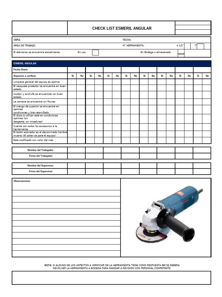 Check List Esmeril Angular | PDF