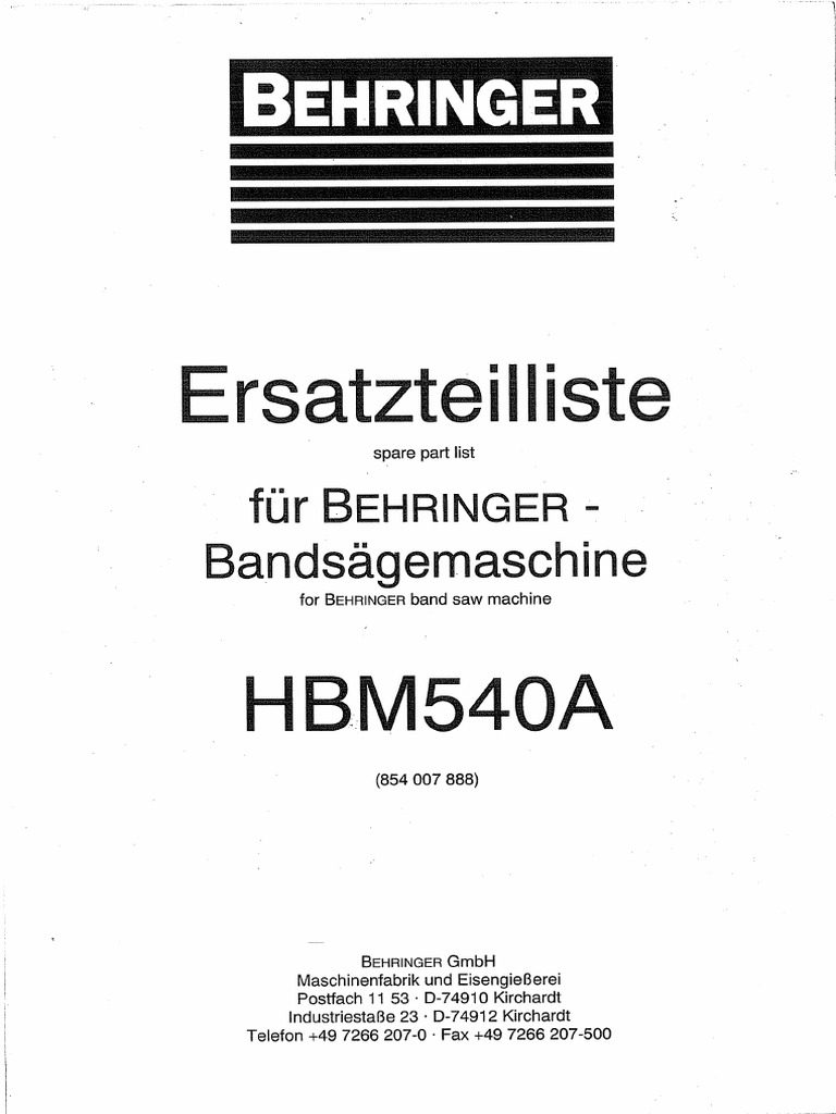 Behringer Band Saw Spare Parts | PDF