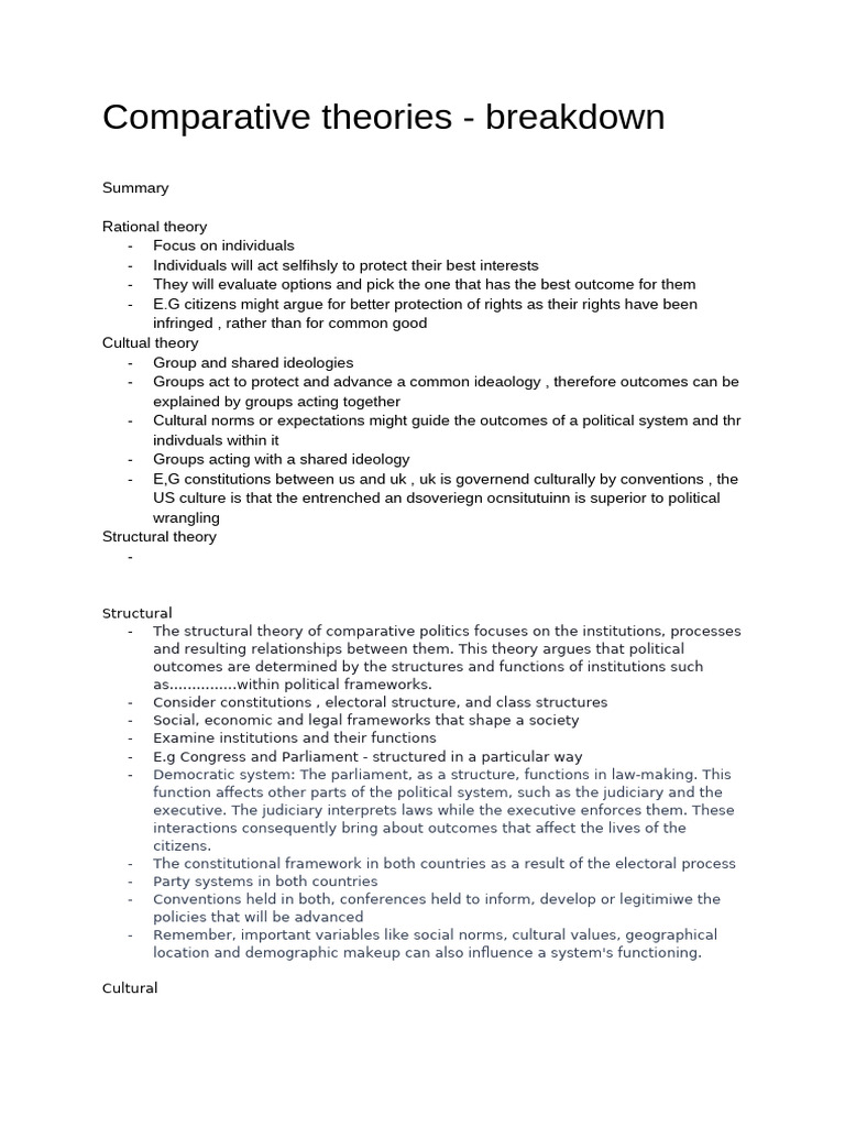 Comparative Theories - Breakdown | PDF | Institution | Constitution