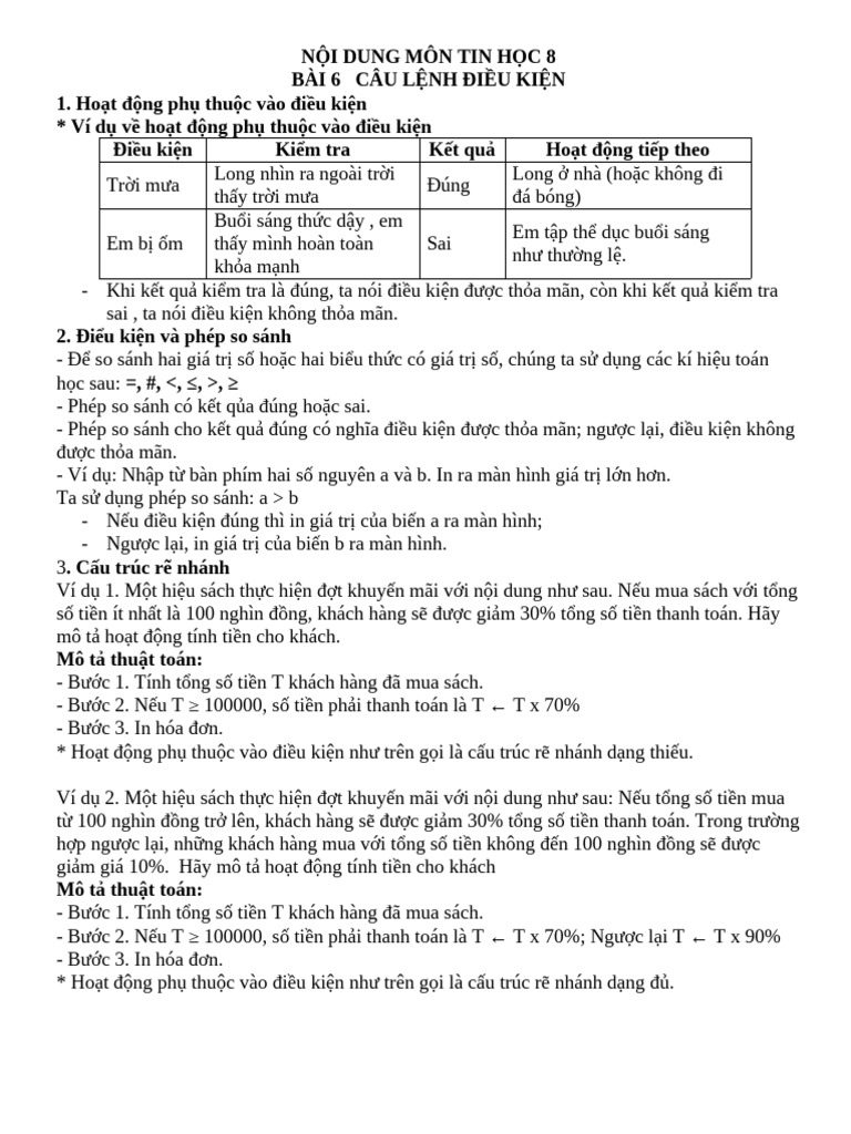 Tin Hoc 8 - Bai 6_Cau Lenh Dieu Kien | PDF