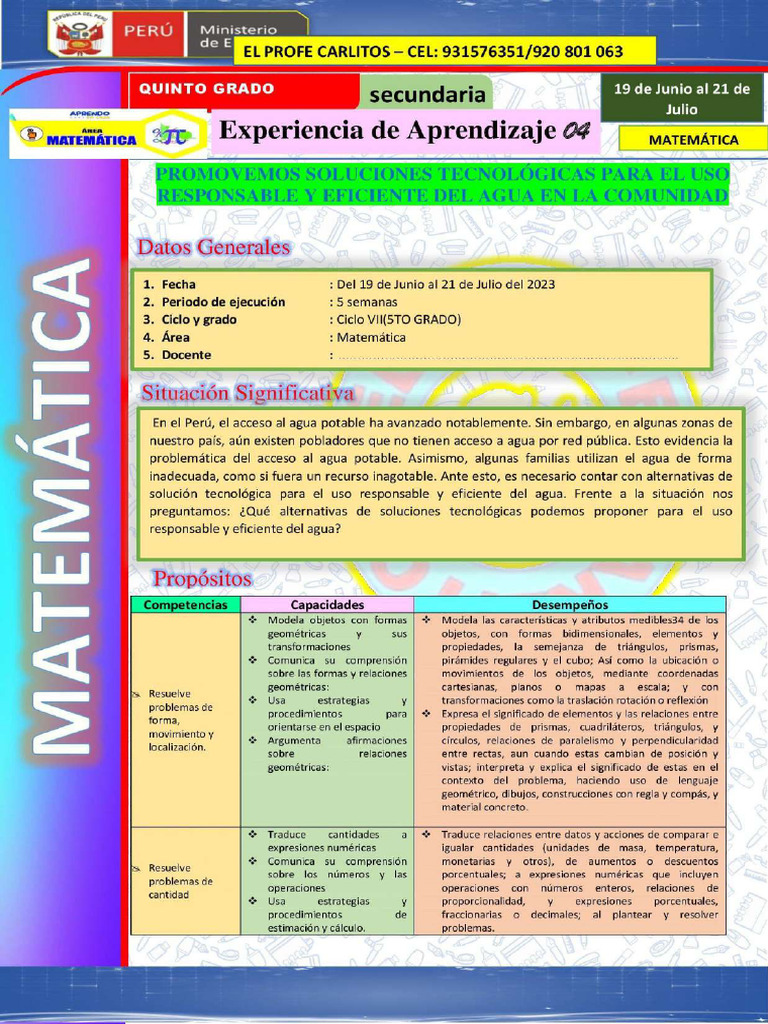 Experiencia de Aprendizaje 04 - Ciclo Vii - 5to Grado Grado - Matematica - 00001 | PDF