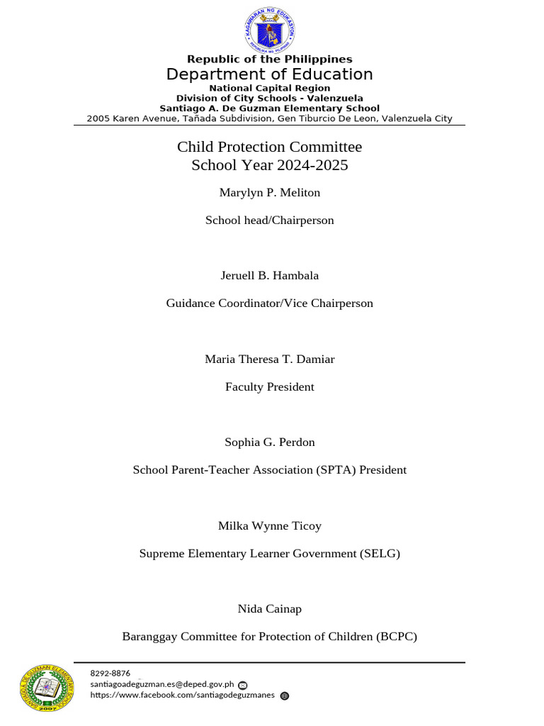 Child Protection Committee SY 2024-2025 | PDF