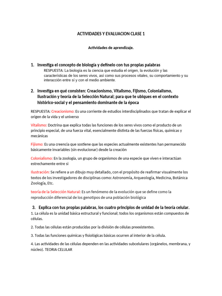 Actividades y Evaluacion Clase 1 Satm | PDF | Biología Celular) | Biología