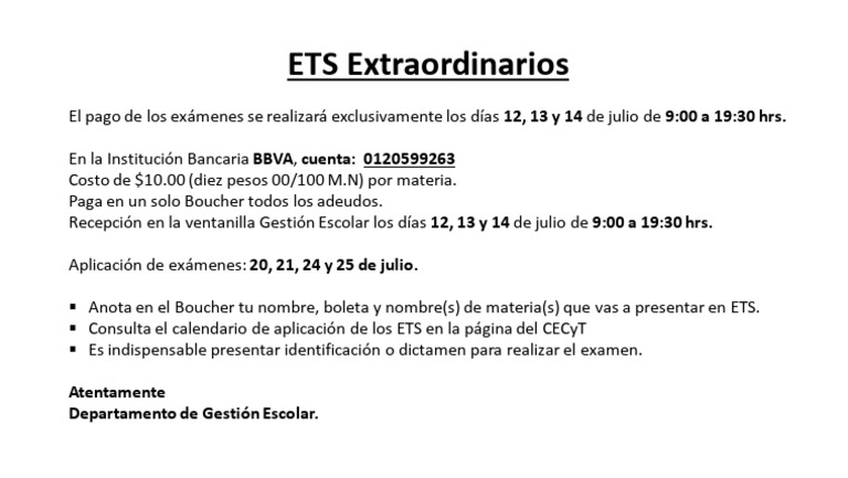 Fechas y Pago Exámenes ETS 2023 | PDF