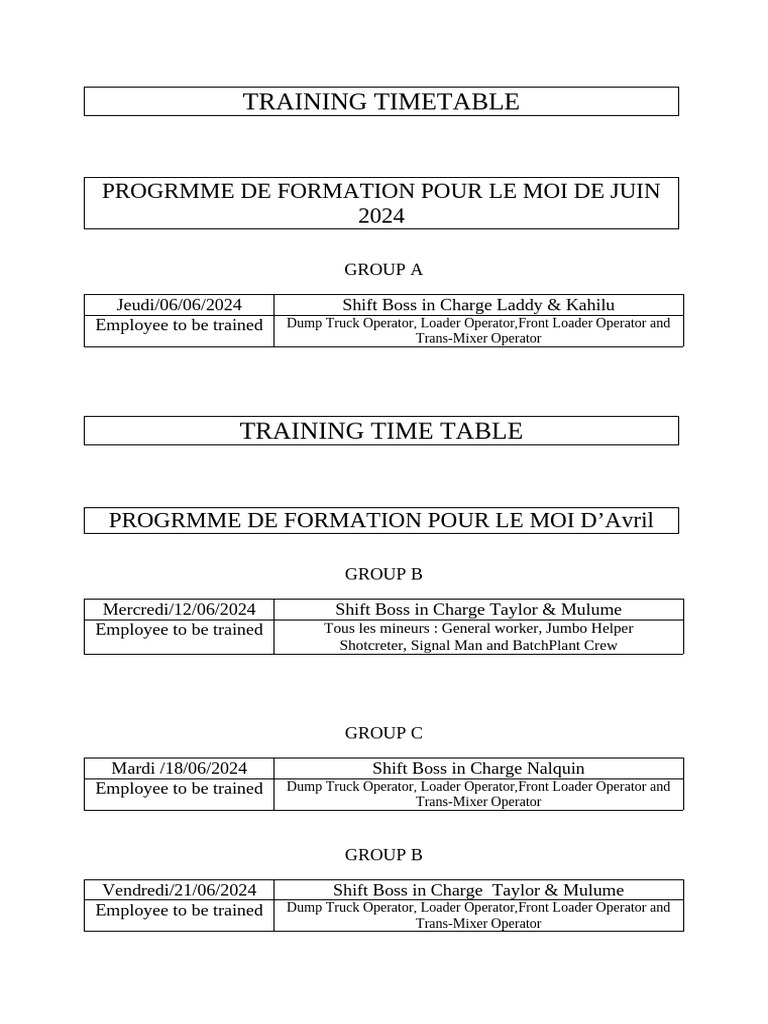 TRAINING TIME TABLE 3 | PDF