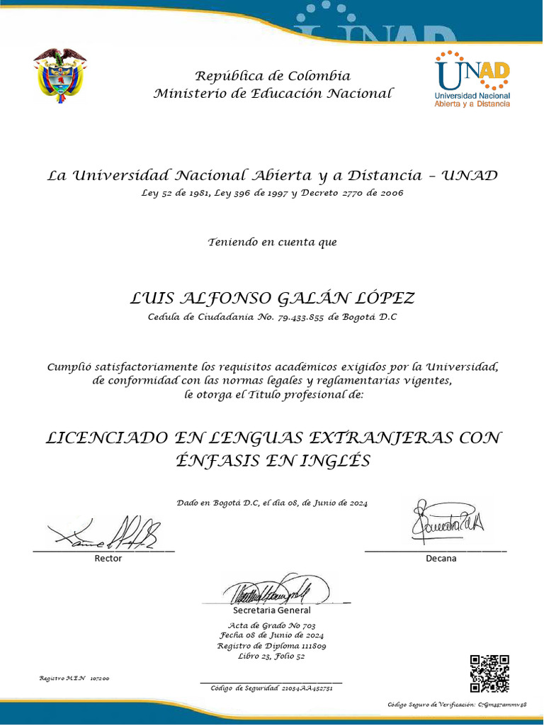 Diploma Universidad Unad | PDF