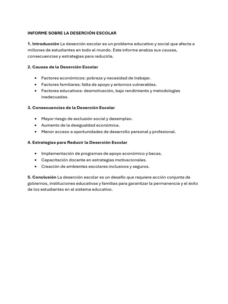 Causas y Soluciones a la Deserción Escolar | PDF