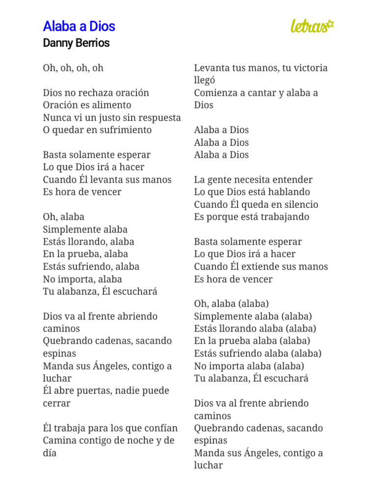 ALABA A DIOS - Danny Berrios (Impresión) | PDF