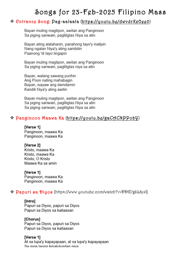Songs For 23-Feb-2025 | PDF