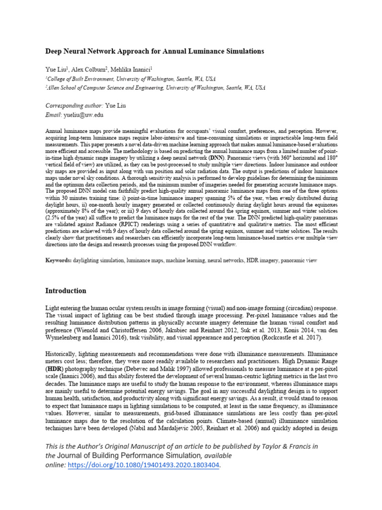 Deep Neural Network Approach For Annual Luminance Simulations | PDF ...