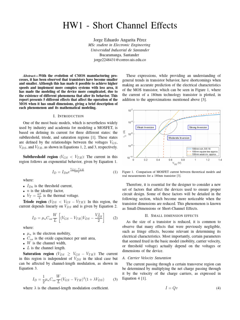 HW1 Short Channel Effects | PDF | Mosfet | Transistor