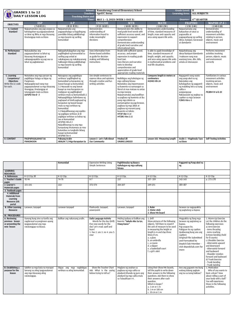 DLL_ALL SUBJECTS 2_Q4_W1_D3 | PDF