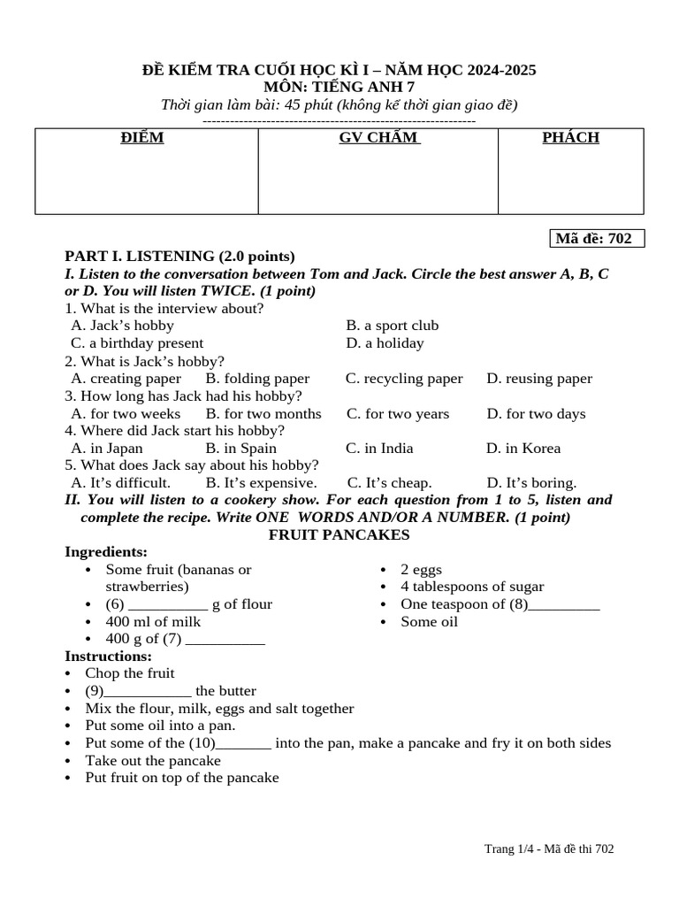 ĐỀ 702 | PDF | Elvis Presley | Cooking