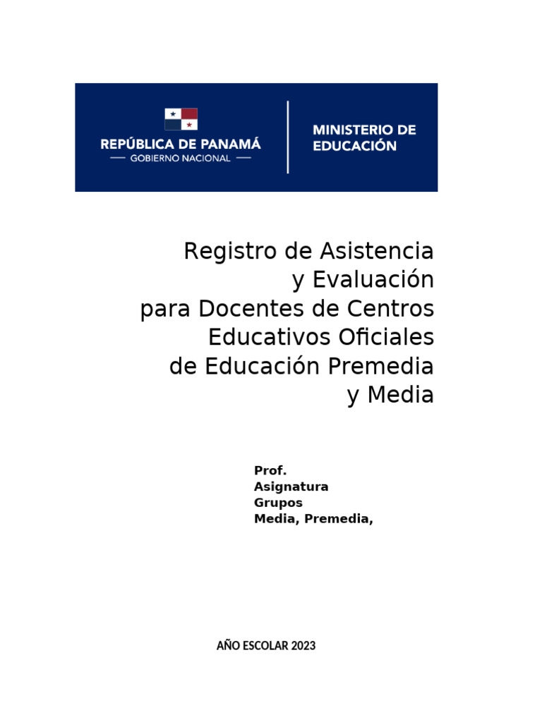 Registro Escolar Pre Media y Media Libreta Del Profesor 2023 | PDF