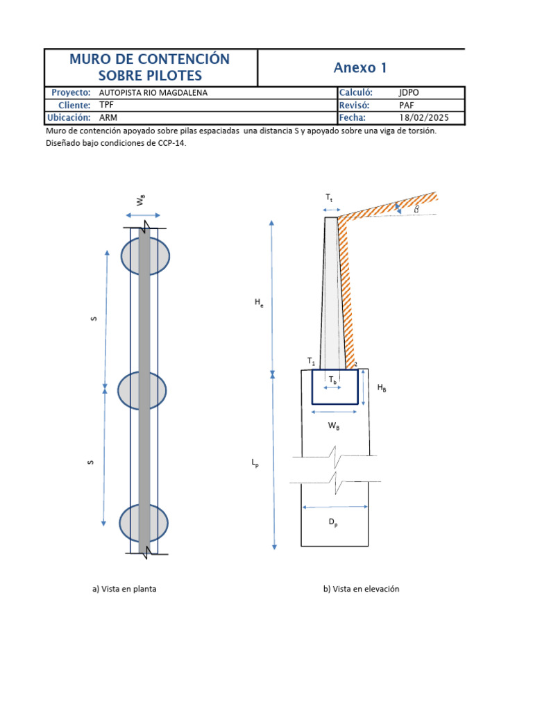 Diseño de Muro de Contención sobre Pilotes | PDF | Viga (Estructura ...