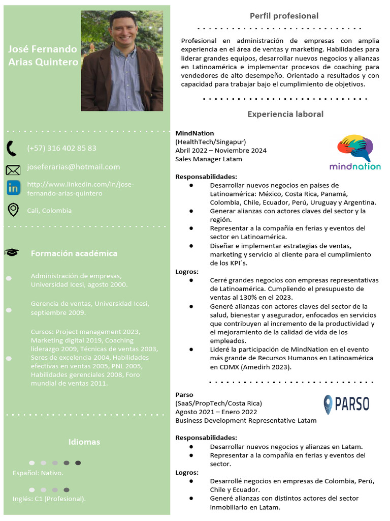 C.V. 2025 José Fernando Arias Quintero | PDF | America latina | Marketing