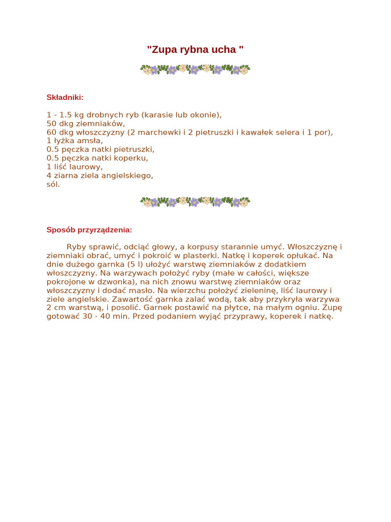 Zupa Rybna Ucha | PDF