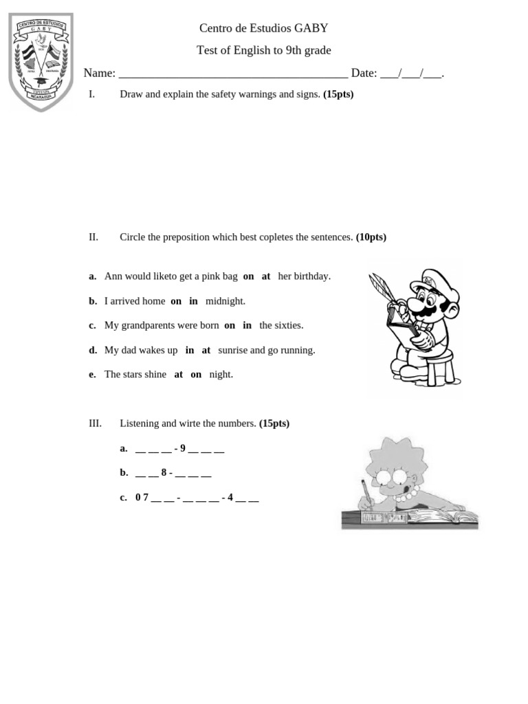 English Test for 9th Grade Students | PDF