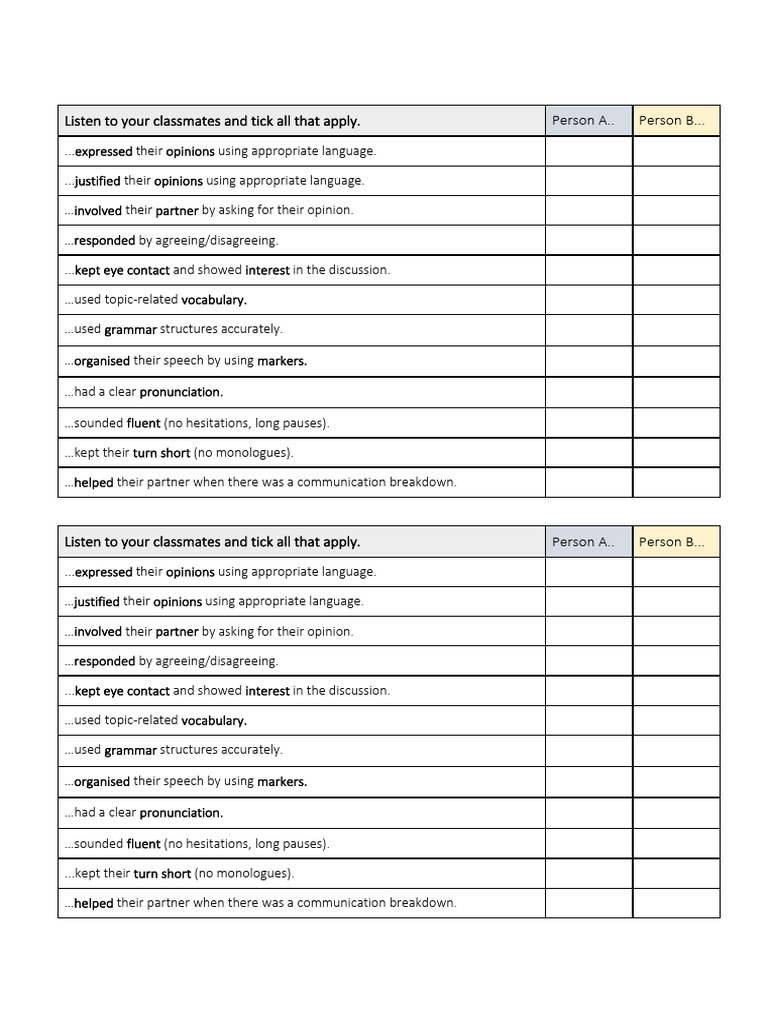 Speaking-Checklist (1) - 1 | PDF