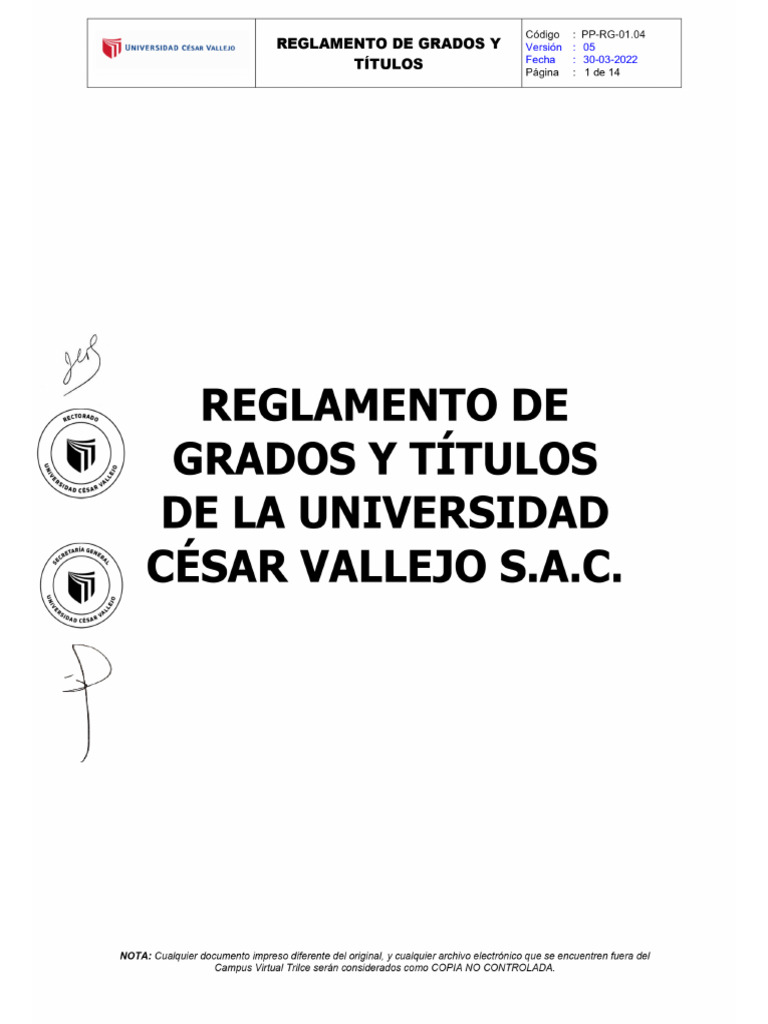10.9 Reglamento de Grados y Títulos v05 (1) | PDF