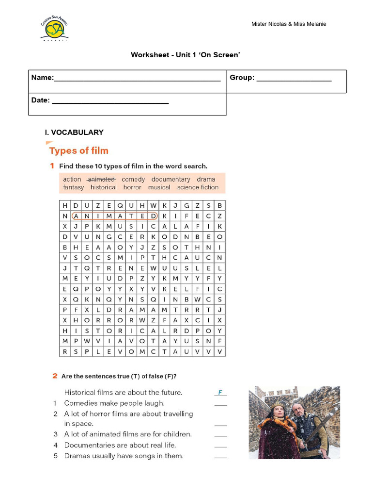 Worksheet - Unit 1 ‘On Screen’ | PDF