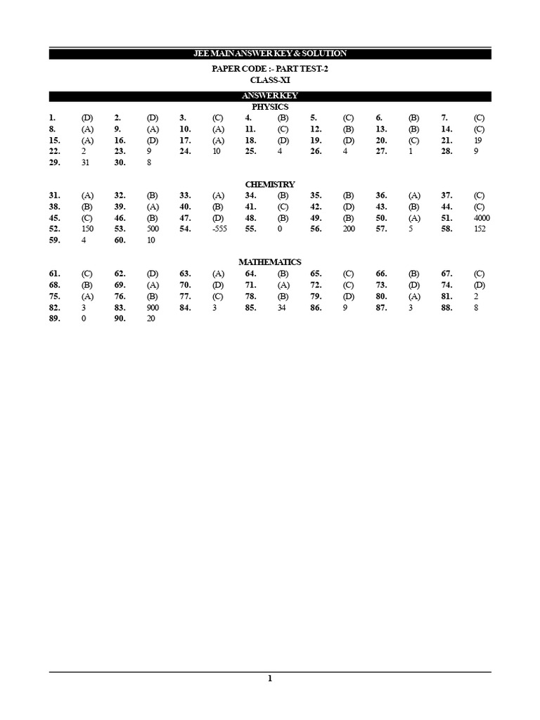 Part Test-2 Xi Jee Main (Solution) | PDF | Physics | Mathematical Objects