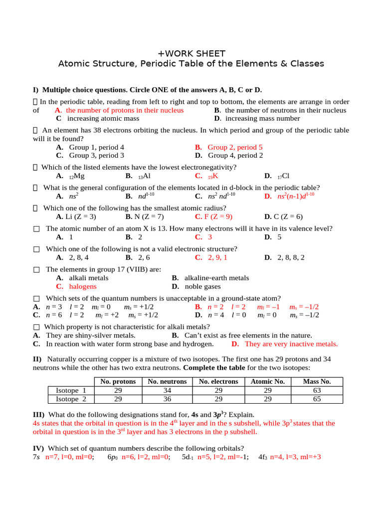 Atomic Structure & Periodic Table Quiz | PDF | Periodic Table | Atoms