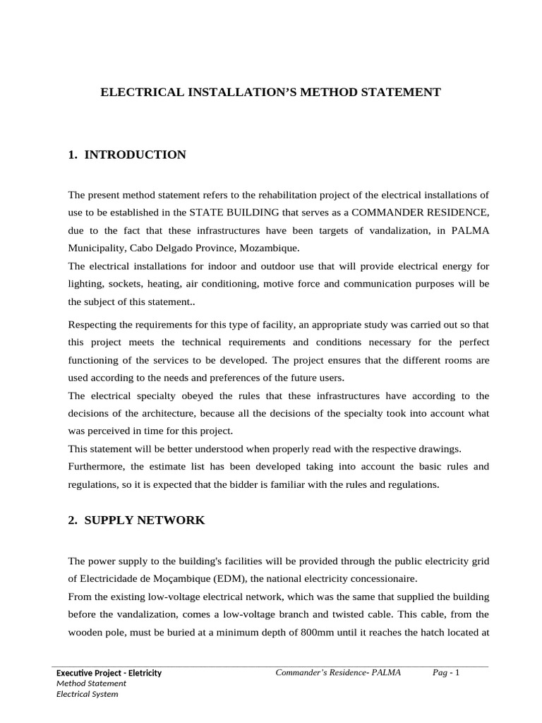 Electrical Installation Method Statement | PDF | Electrical Connector | Electricity