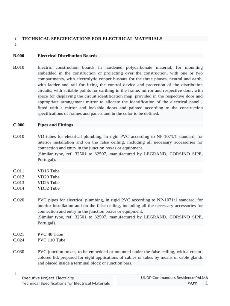 Electrical Materials Technical Specs | PDF | Electrical Wiring | Air ...