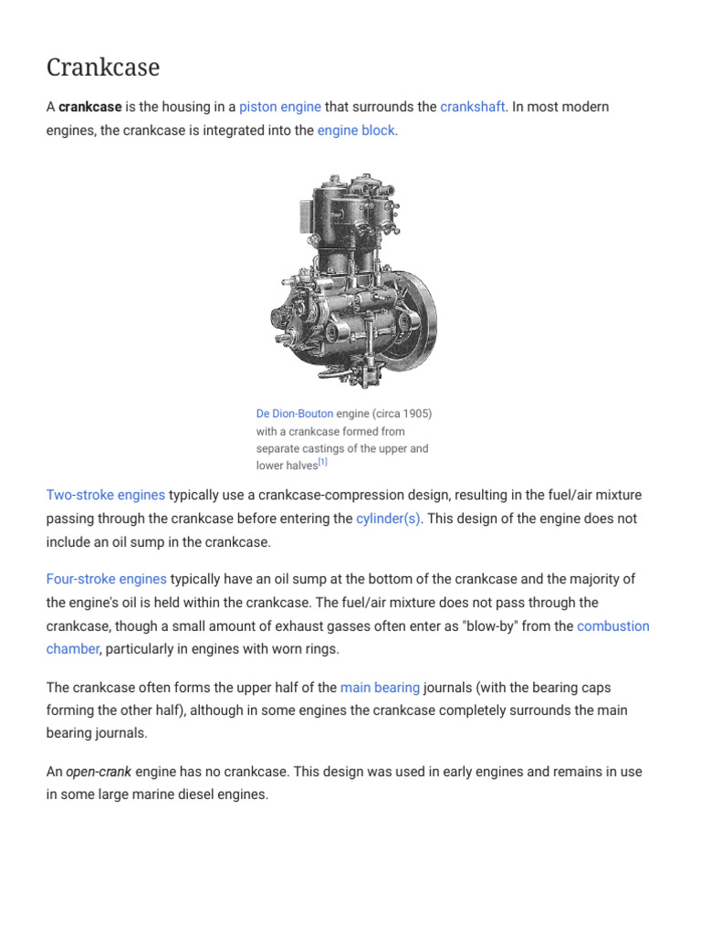 Crankcase - Wikipedia | PDF | Internal Combustion Engine | Propulsion