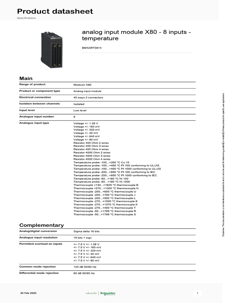 Schneider Electric Modicon X80 I Os BMXART0814 | PDF | Thermocouple | Resistor
