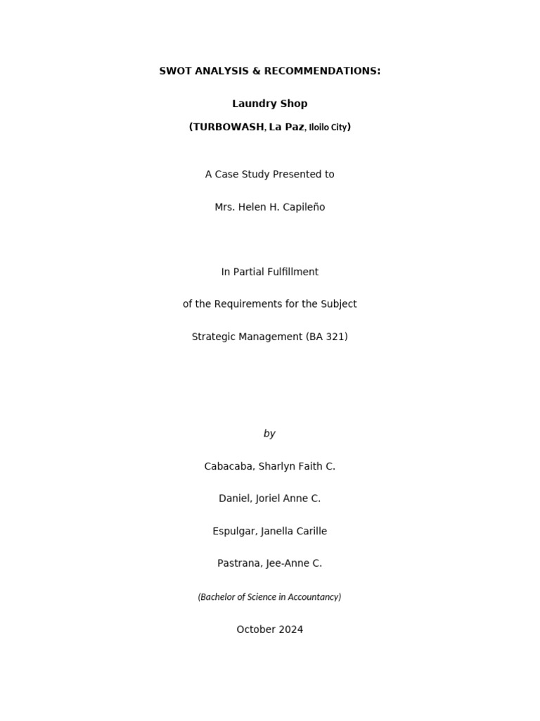 SWOT Analysis - Laundry Shop (TurboWash) | PDF | Laundry | Swot Analysis