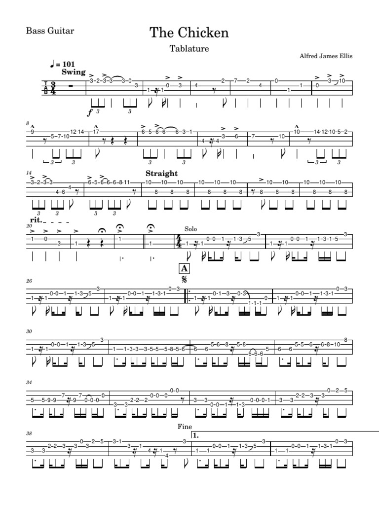The Chicken - Bass Guitar Tablature | PDF | Guitars | Irish Musical ...