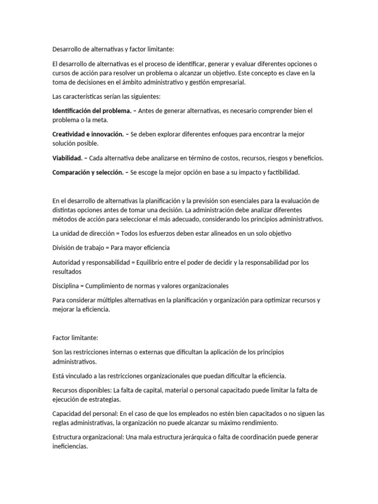 Desarrollo de Alternativas y Factor Limitante | PDF