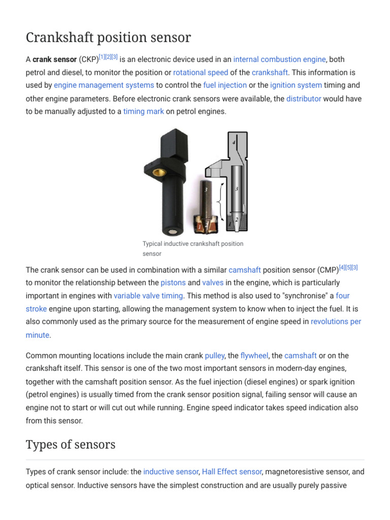 Crankshaft position sensor - Wikipedia | PDF | Vehicle Technology ...