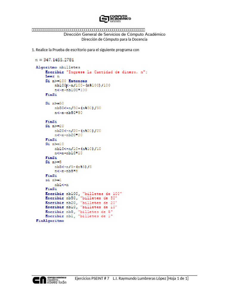 07 Ejercicios PSEINT | PDF