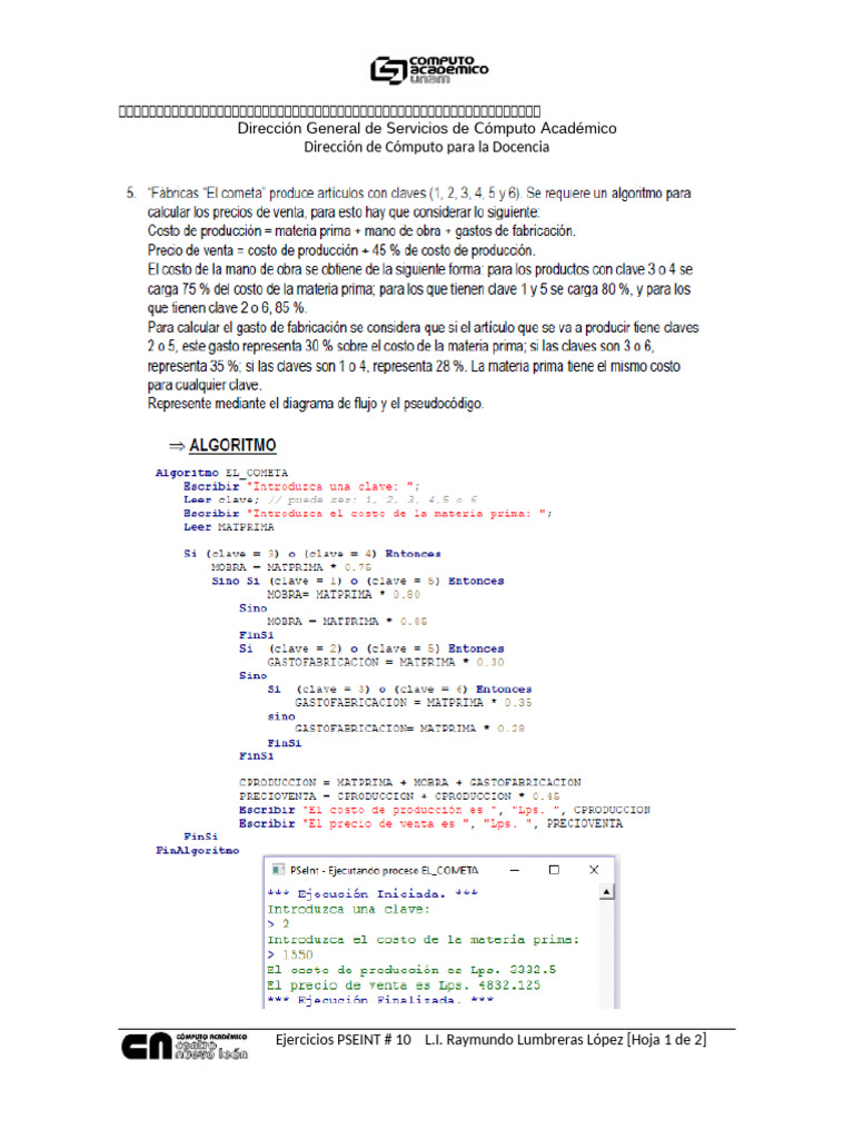 10 Ejercicios PSEINT | PDF