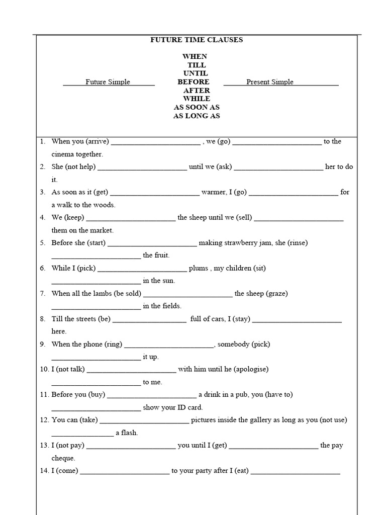 Future Time Clauses Exercise | PDF