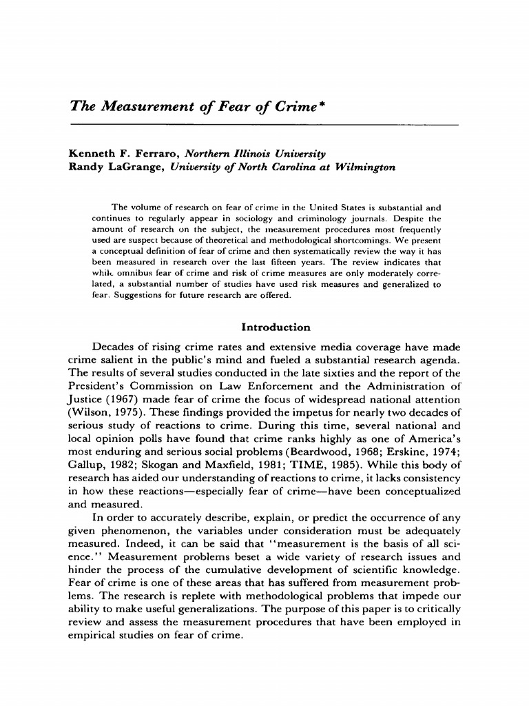 Ferraro, K. F., & LaGrange, R. (1987) - The Measurement of Fear of ...